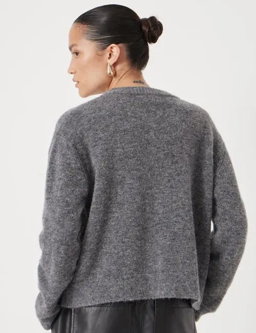 HUSH Crew Neck Boxy Wool Blend Cardigan - Mid Grey Marl