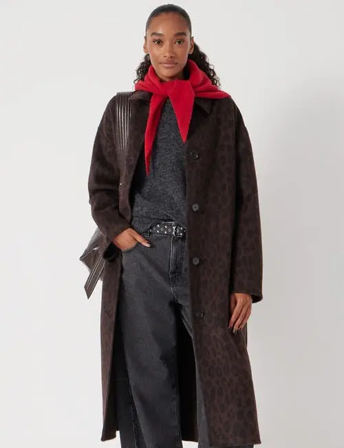 HUSH Edie Leopard Print Double-faced Wool Coat