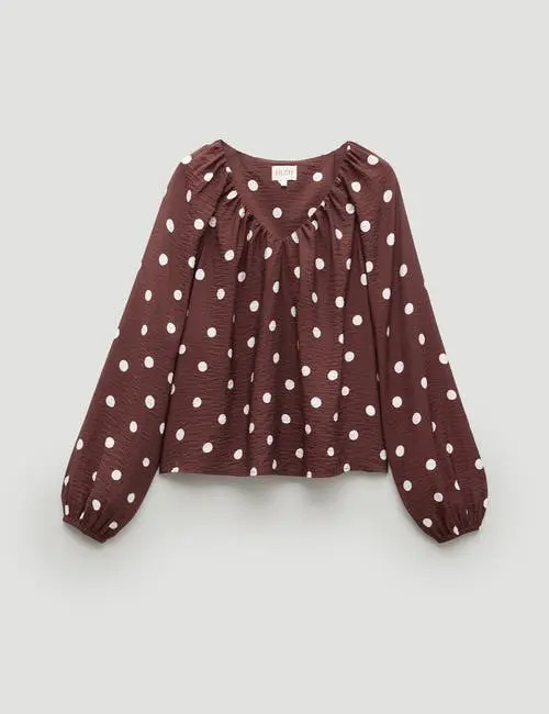 HUSH Printed Airflow V-neck Blouse
