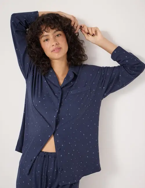 HUSH Ribbed Modal Star Printed Pyjamas