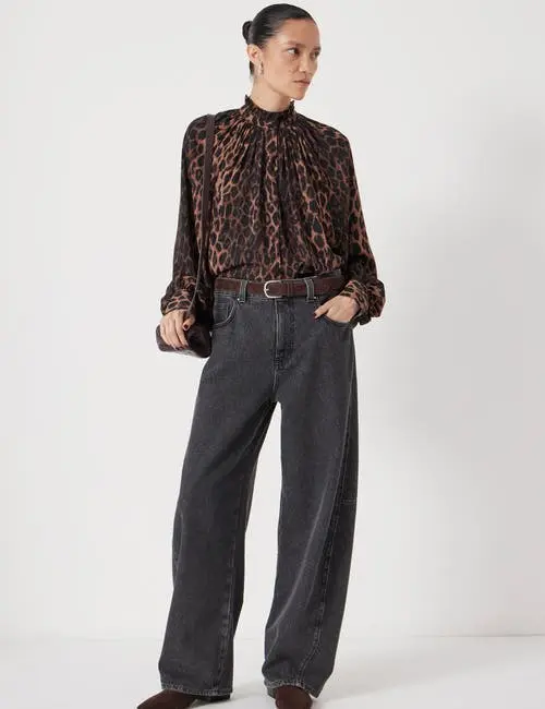 HUSH Fleur Floaty Chiffon Blouse - Natural Leopard Brown