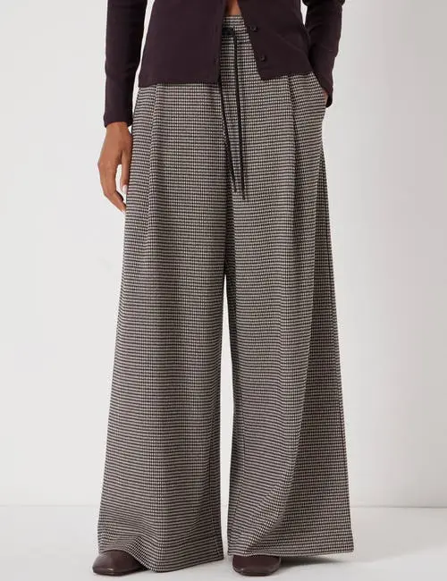 HUSH Check Wide Leg Jersey Pants