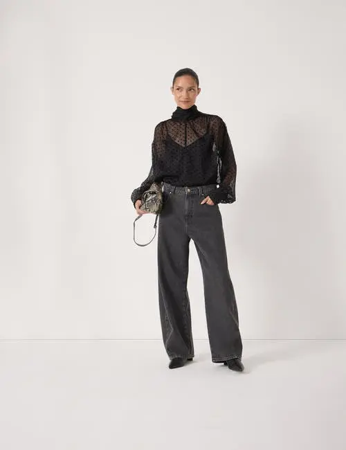 HUSH Tie Neck Flocked Spot Blouse