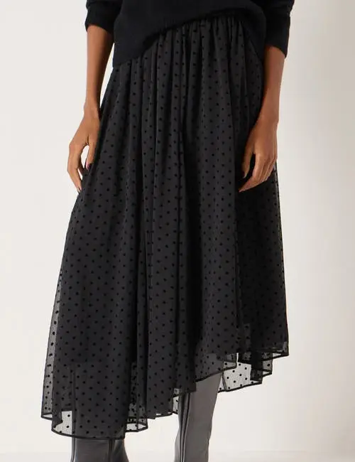 HUSH Flocked Asymmetrical Spot Skirt