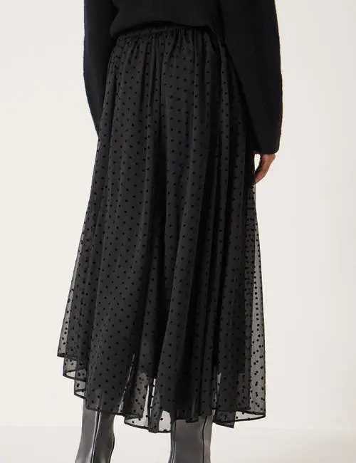 HUSH Flocked Asymmetrical Spot Skirt