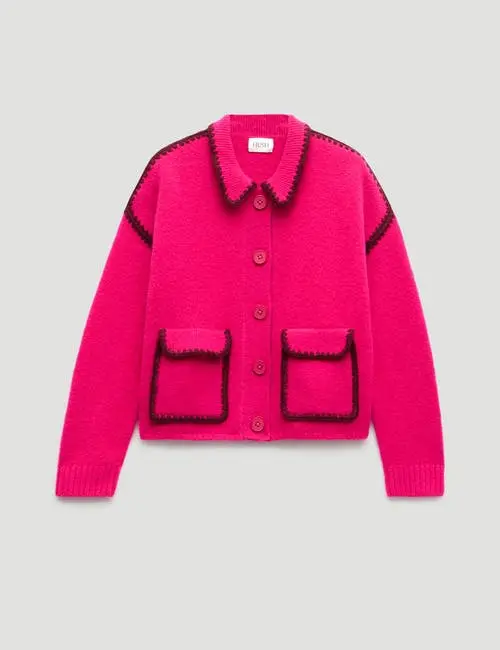 HUSH Wool Blend Shirt Jacket With Whipstitch Trim - Magenta Pink