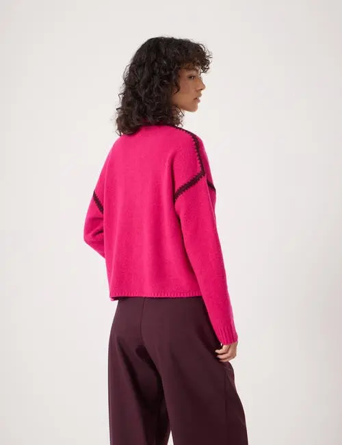 HUSH Wool Blend Shirt Jacket With Whipstitch Trim - Magenta Pink