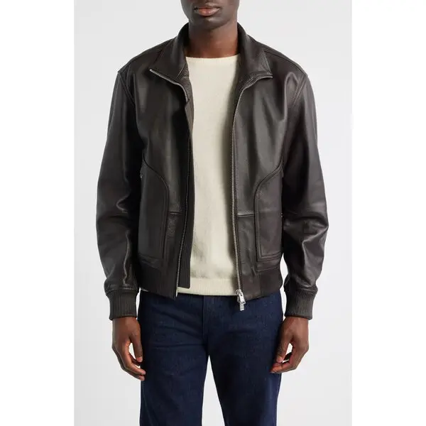 BOSS Mander Leather Bomber Jacket