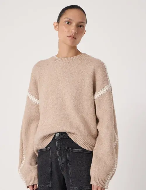 HUSH Whitney Whipstitch Knitted Sweater - Stone White