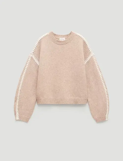 HUSH Whitney Whipstitch Knitted Sweater - Stone White