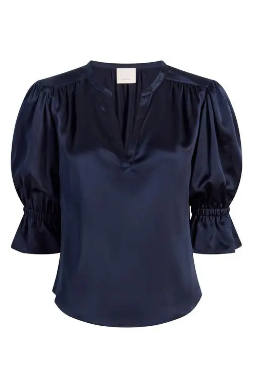 Cinq À Sept Fiona Split Neck Silk Top - Navy