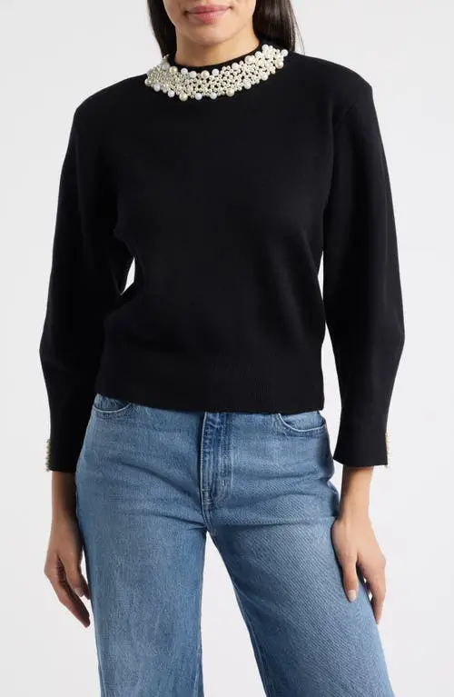 NIKKI LUND Beaded Collar Cotton-blend Sweater