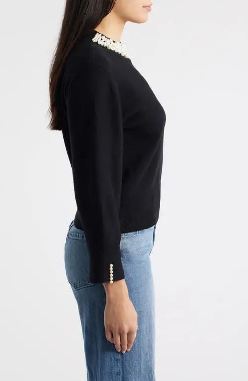 NIKKI LUND Beaded Collar Cotton-blend Sweater
