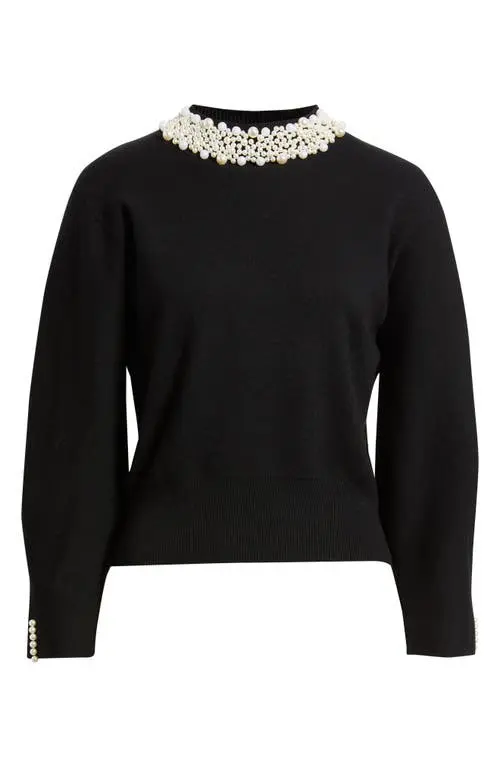 NIKKI LUND Beaded Collar Cotton-blend Sweater