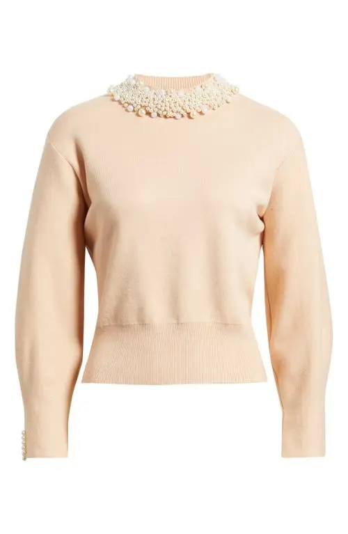 NIKKI LUND Beaded Collar Cotton-blend Sweater