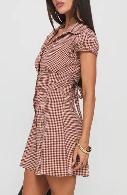 Princess Polly Kavira Gingham Cotton Mini Shirt Dress