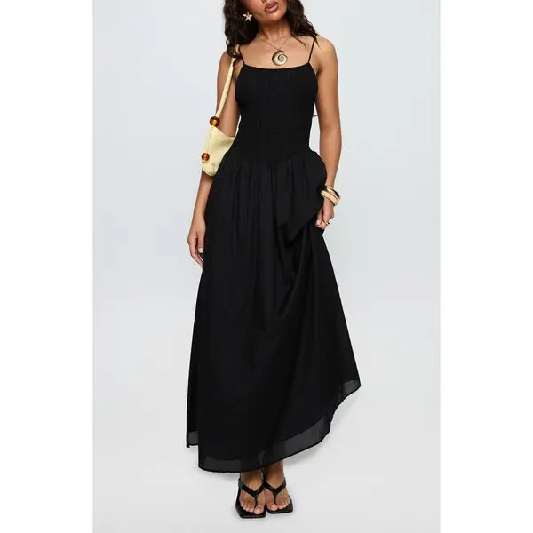 Princess Polly Carys Smock Bodice Cotton Maxi Dress