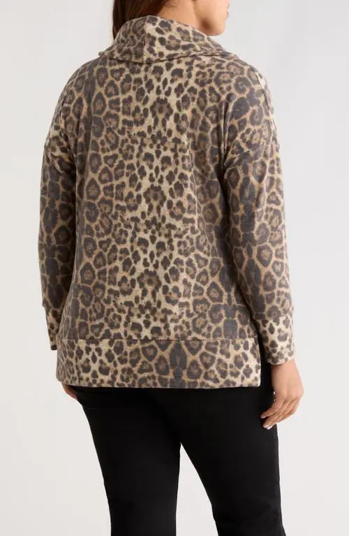 Loveappella Leopard Print Cowl Neck Tunic