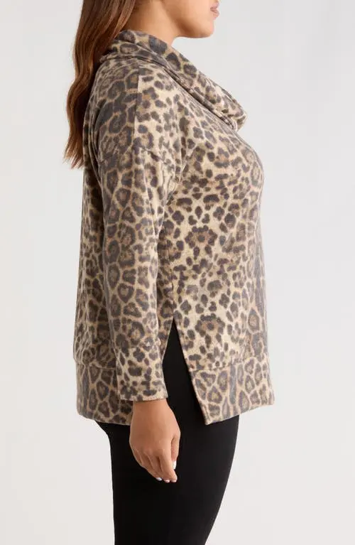 Loveappella Leopard Print Cowl Neck Tunic