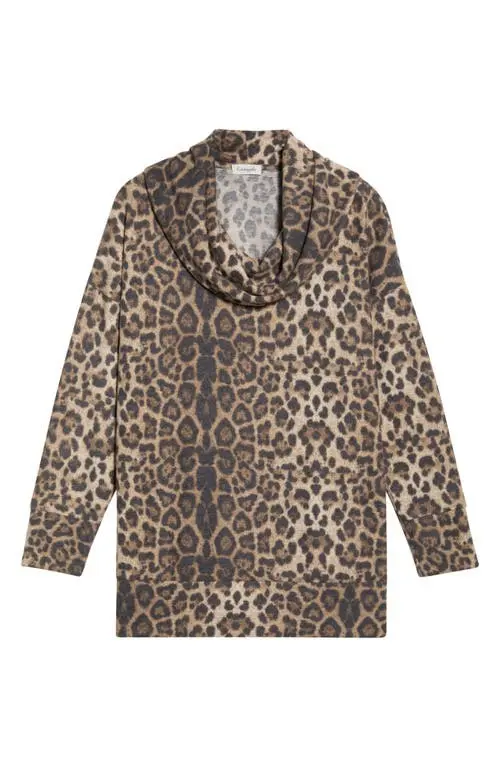 Loveappella Leopard Print Cowl Neck Tunic