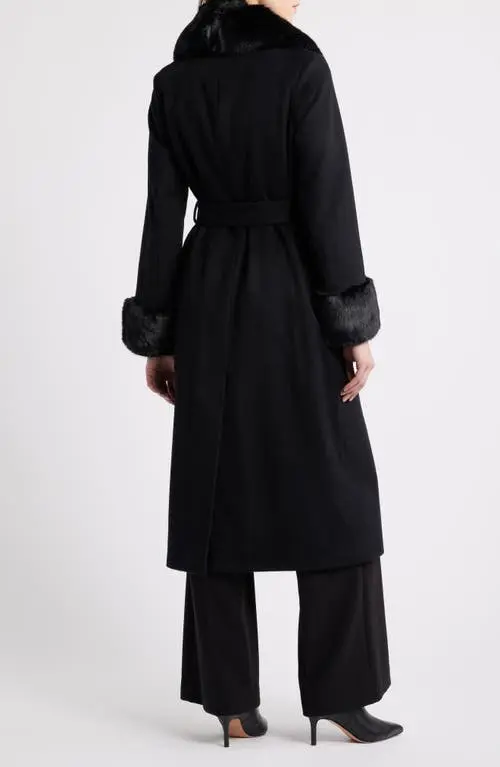 Via Spiga Wool-blend Wrap Coat With Faux Fur Trim