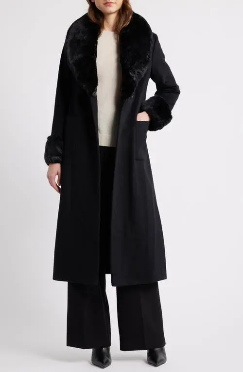 Via Spiga Wool-blend Wrap Coat With Faux Fur Trim