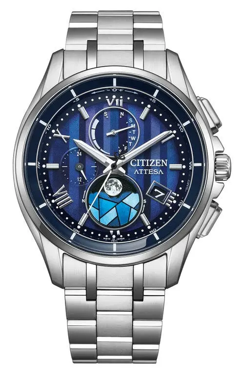 Citizen Attesa Atomic Timekeeping Stained Glass Chronograph Super Titanium™ Bracelet Watch - Silverone