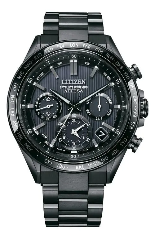 Citizen Attesa Satellite Wave Gps Gmt Automatic Bracelet Watch - Black