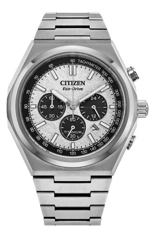 Citizen Zenshin Chronograph Super Titanium™ Bracelet Watch - Silverone White