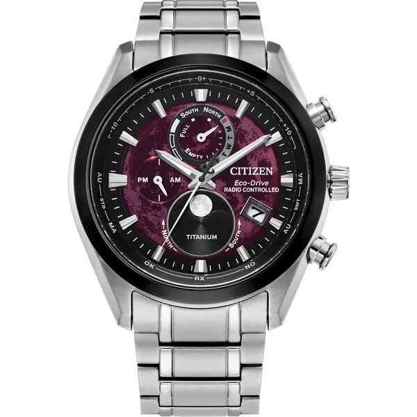 Citizen Tsuki-yomi Atomic Timekeeping Super Titanium™ Bracelet Watch - Silver-tone Red