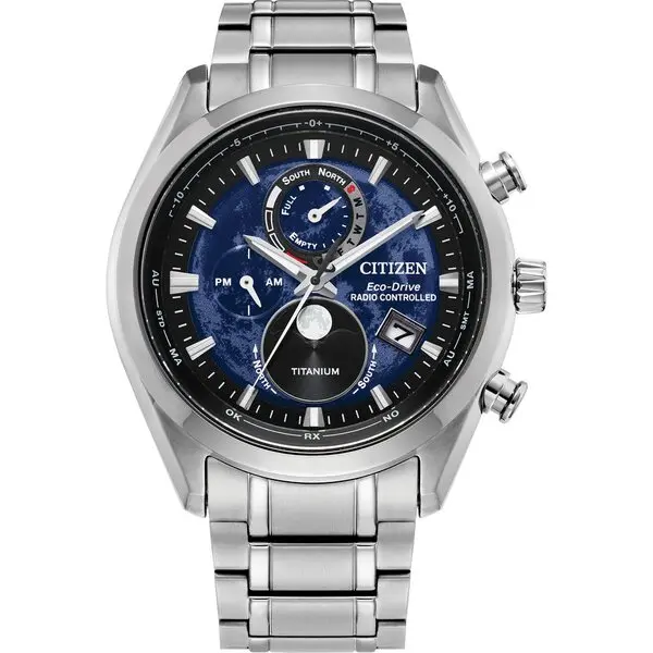 Citizen Tsuki-yomi Atomic Timekeeping Super Titanium™ Bracelet Watch - Silverone Blue
