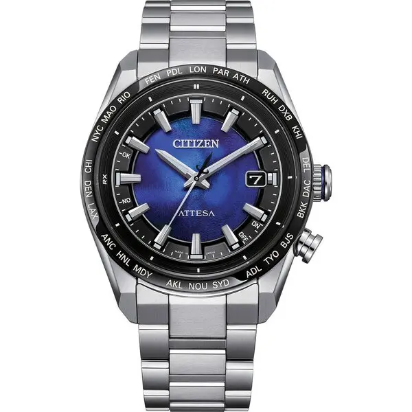 Citizen Attesa Unite With Blue Worldtime Automatic Bracelet Watch - Silverone
