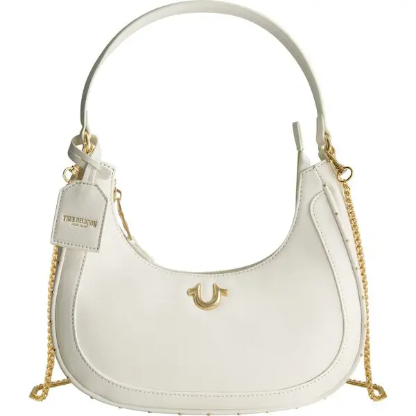 True Religion Zip Top Crescent Hobo Bag - White