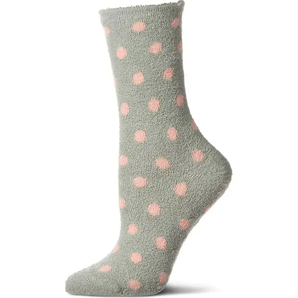 MEMOI Polka Dot Lavender Infused Crew Socks - Sage Green