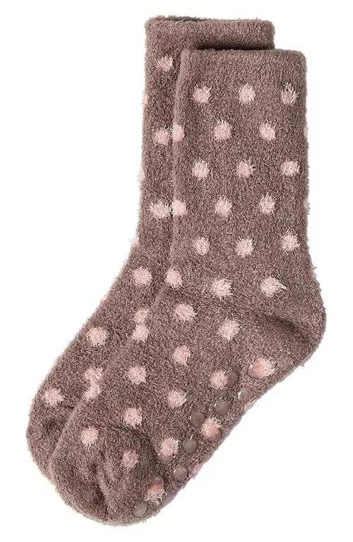 MEMOI Polka Dot Lavender Infused Crew Socks - Stone
