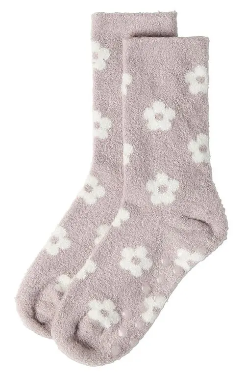 MEMOI Daisies Lavender Infused Crew Socks - Cement