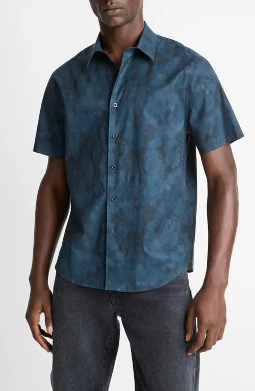 Vince Dye Camo French Placket Short Sleeve Button-up Shirt