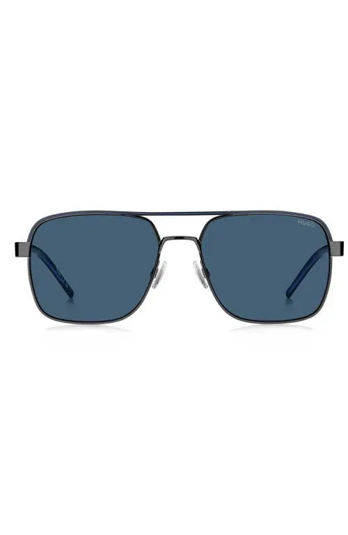 BOSS 57mm Square Sunglasses - Dark Ruthenium Black/blue