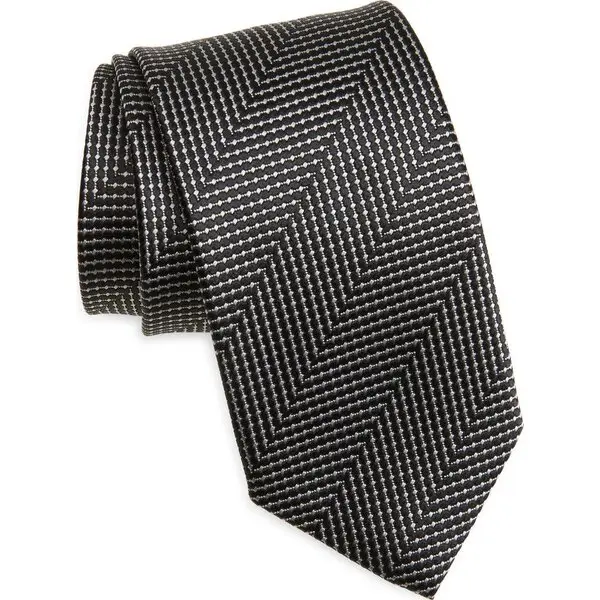 David Donahue Stripe Silk Neck Tie - Black