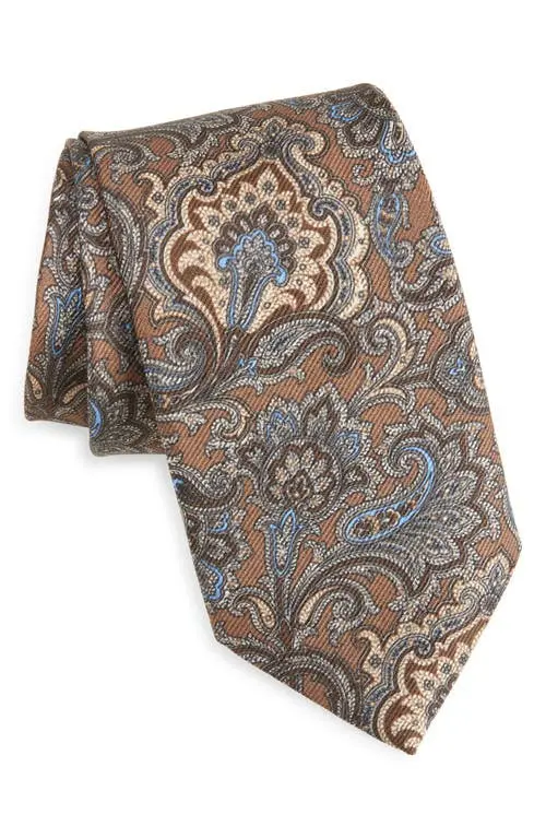 David Donahue Paisley Silk Neck Tie - Chocolate