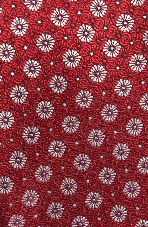 David Donahue Geometric Italian-silk Jacquard Tie - Red