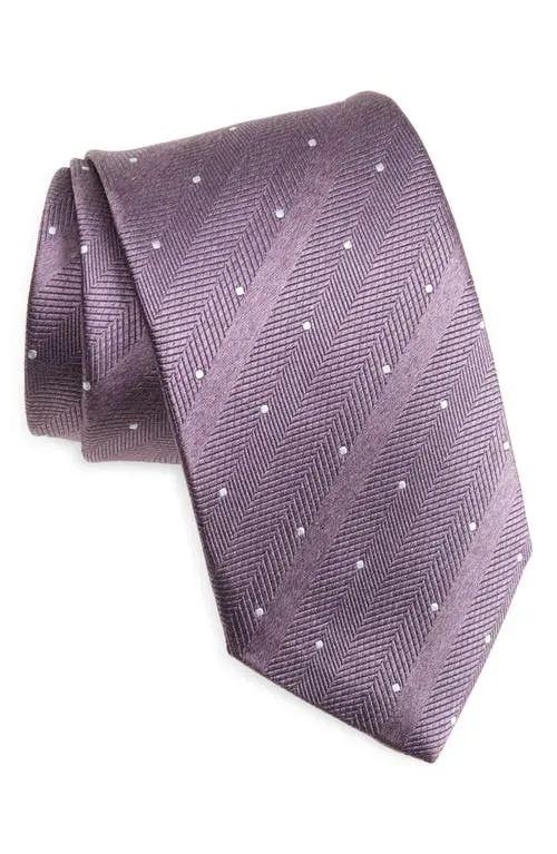 David Donahue Stripe & Dot Silk Necktie - Purple