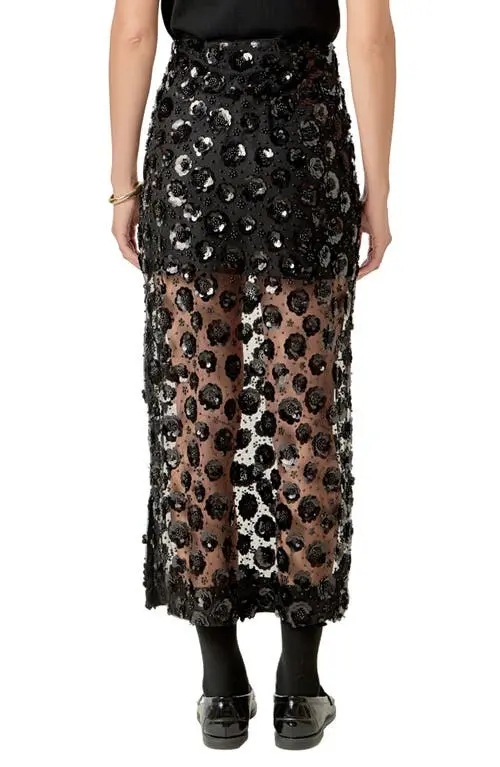 English Factory Flower Sequin Maxi Skirt - Black