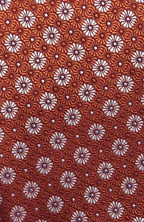 David Donahue Medallion Print Silk Neck Tie - Orange