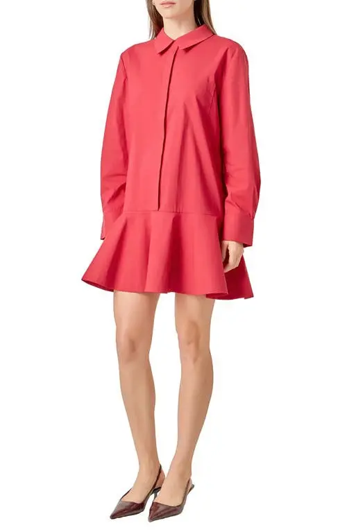 English Factory Ruffle Hem Mini Shirtdress
