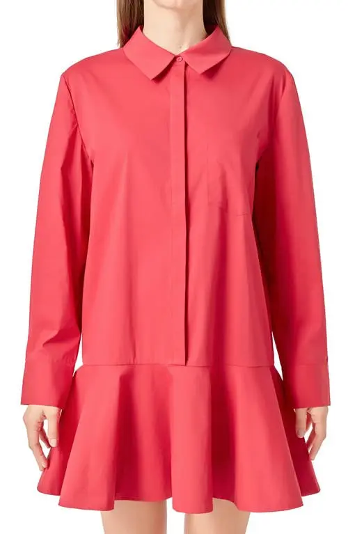 English Factory Ruffle Hem Mini Shirtdress