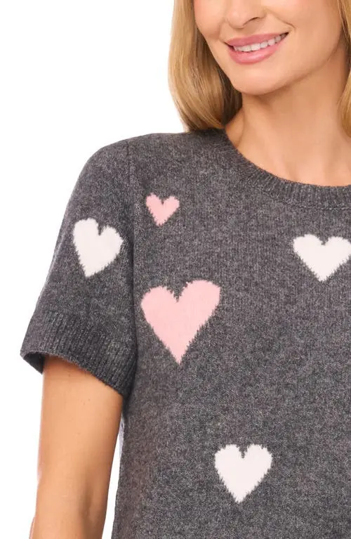 CECE DUPRAZ Heart Short Sleeve Crewneck Sweater