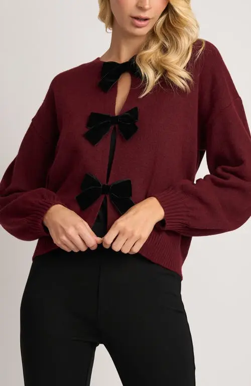 CECE DUPRAZ Bow Accent Cardigan - Cabernet