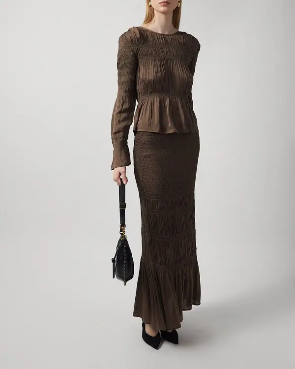 BY MALENE BIRGER Ovas Smocked Blouse - Chocolate