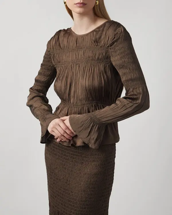 BY MALENE BIRGER Ovas Smocked Blouse - Chocolate